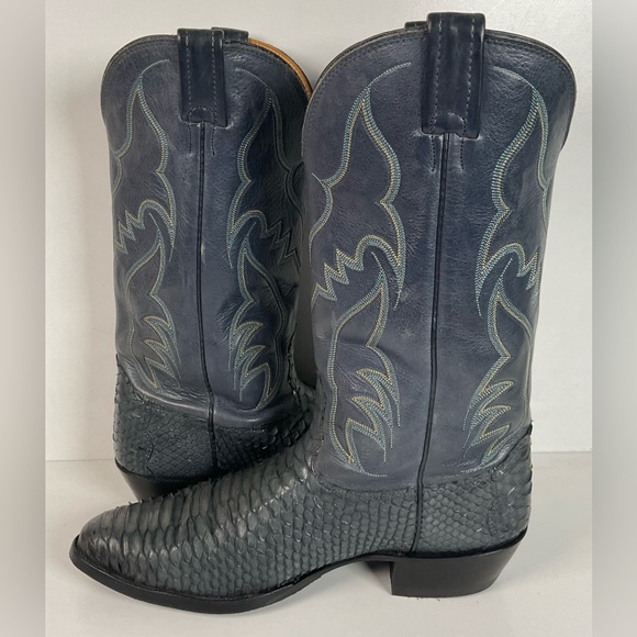 Nocona | Shoes | Vintage Nocona Dark Blue Python Snakeskin Cowboy Boots ...